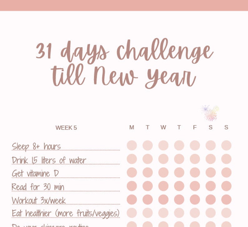 31 Day Challenge Tracker Till New Year, 31 Day Habit Tracker Printable ...
