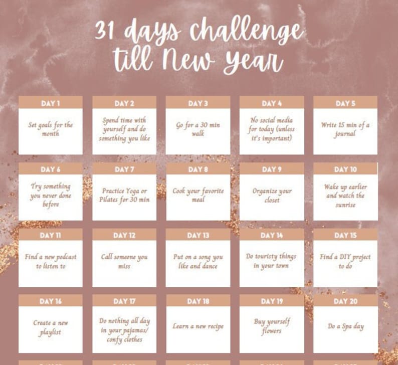 31 Day Challenge Tracker Till New Year, 31 Day Habit Tracker Printable ...