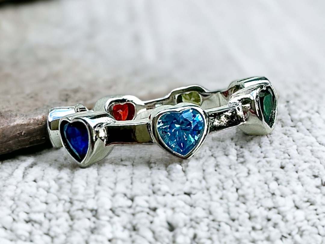 925 Sterling Silver Heart Multi Stone Zircon Ring, Adjustable Heart ...