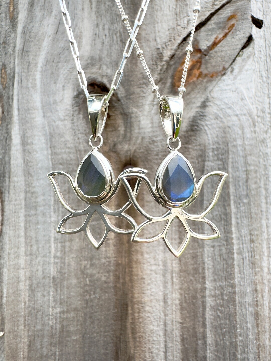 925 Sterling Silver Lotus Flower With Labradorite Stone, Genuine ...