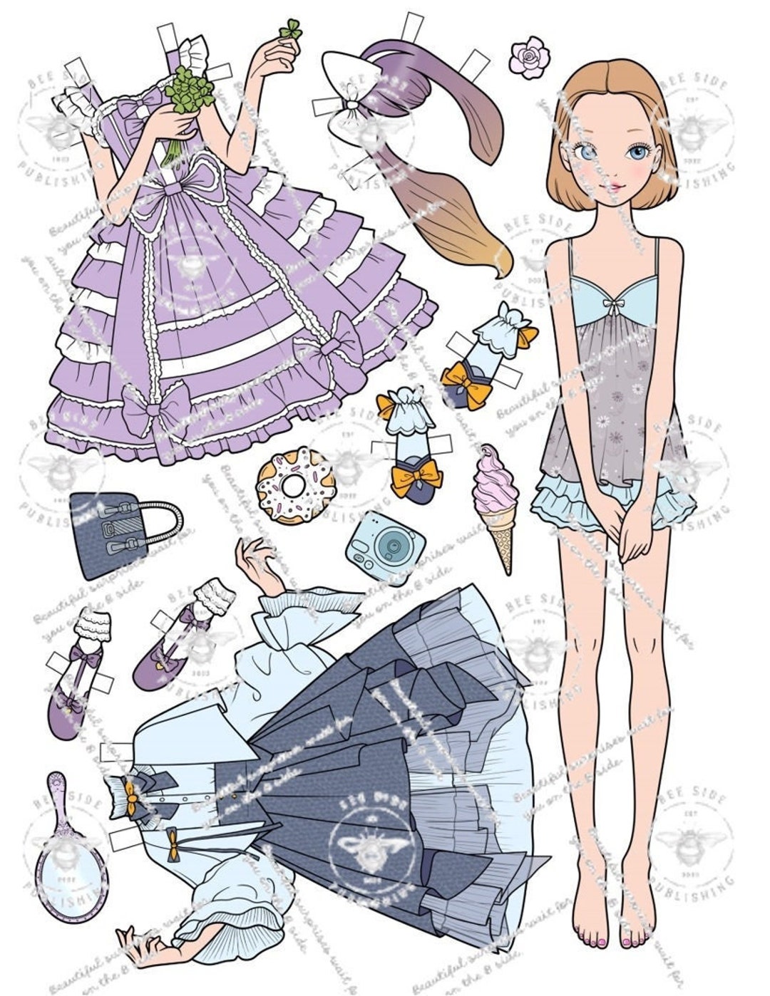 Sweet Lolita Paper Doll, Printable Paper Doll Dress up Kit, Anime Style ...
