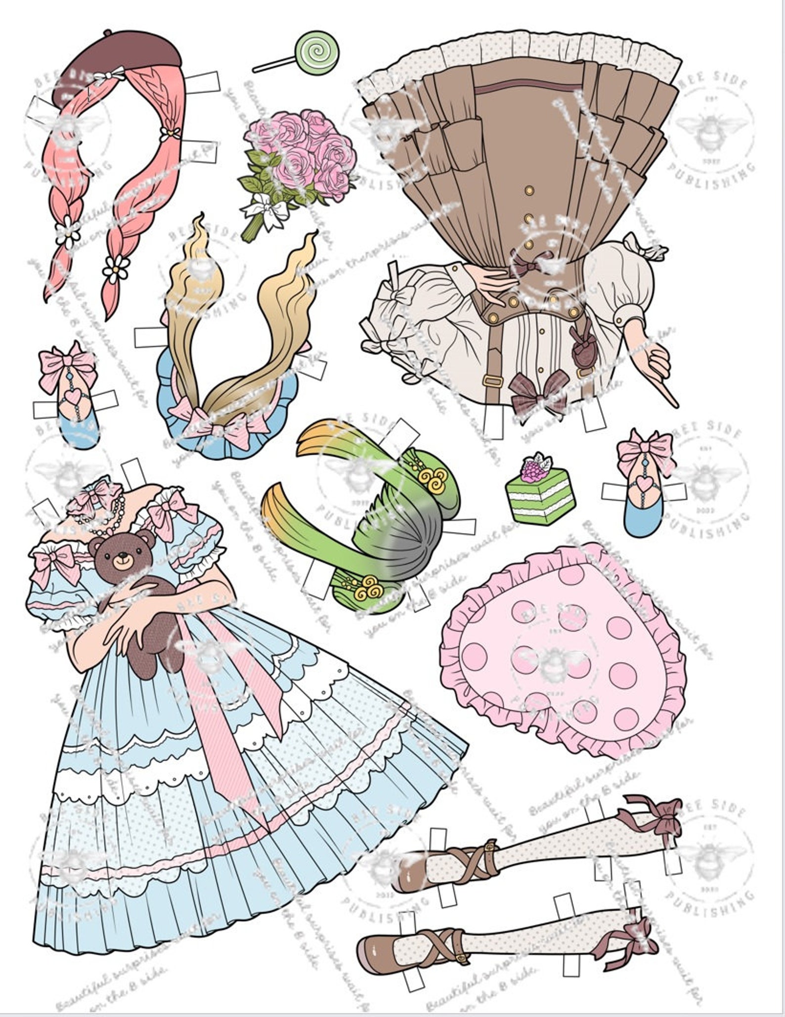 Sweet Lolita Paper Doll, Printable Paper Doll Dress up Kit, Anime Style ...