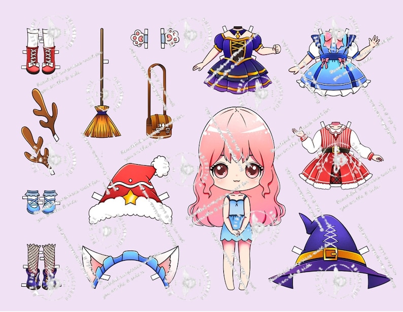 Chibi Lolita Paper Doll and Coloring Page - Etsy