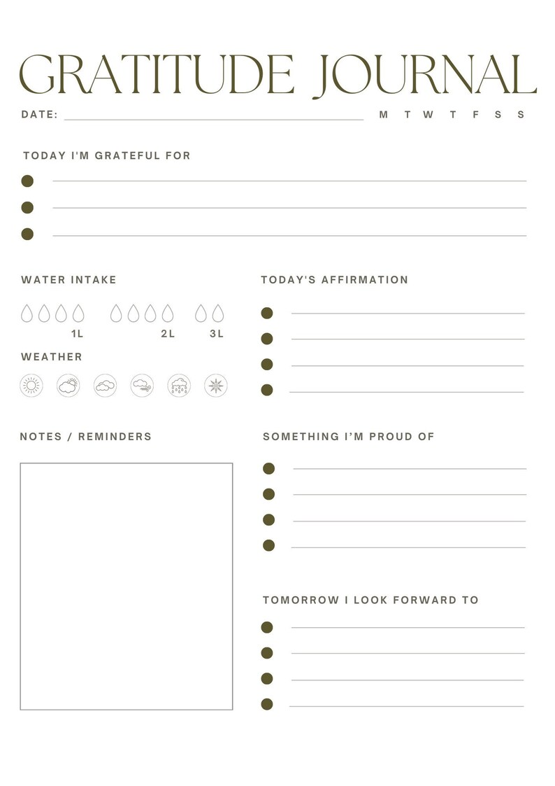 Gratitude Journal Printable, Instant Download, Gratitude, Affirmations ...