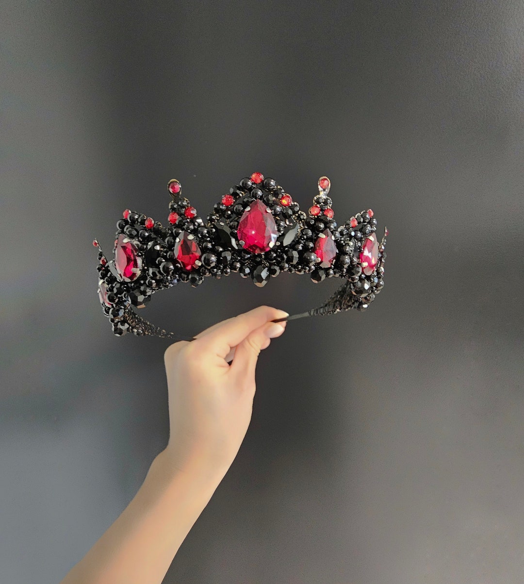 Red and Black Tiara, Black Crown, Gothic Tiara, Black Wedding Tiara ...