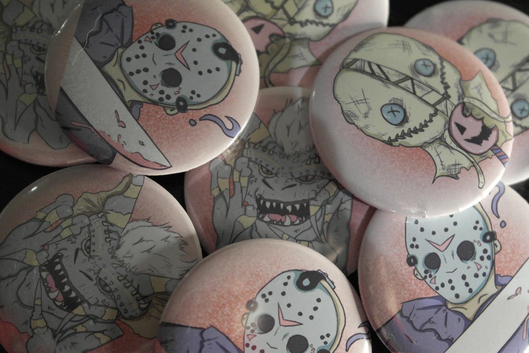 Pastel Horror Button Pins V1 Fanart| Gremlins, Sam, Jason | 44mm Button ...