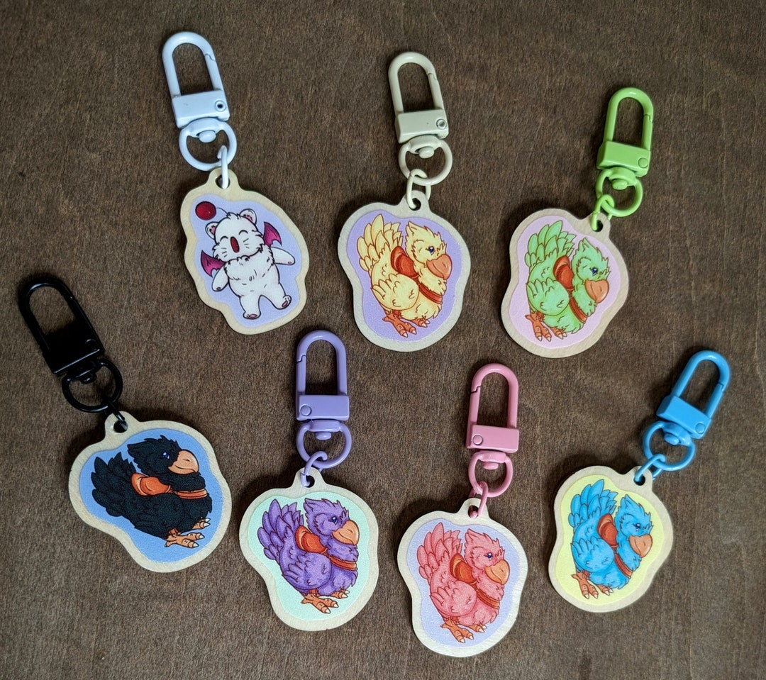 Final Fantasy Chocobo and Moogle Wood Charm Keychains, for Ita Bags ...