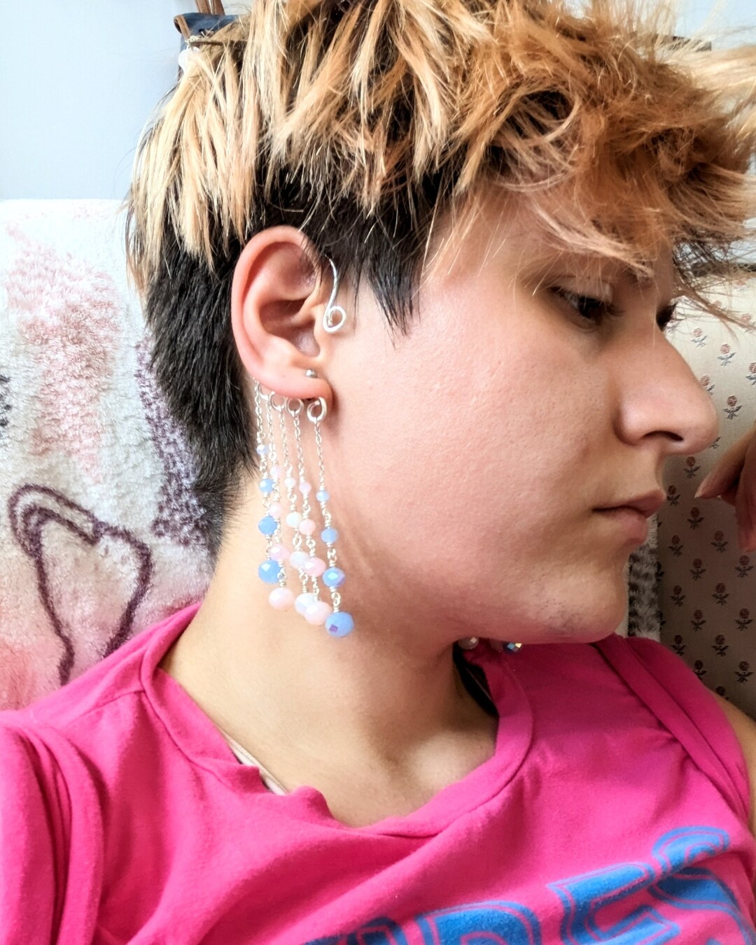 Trans Flag Ear Cuff Silver Plated Waterfall Dangle Earrings No Piercing ...