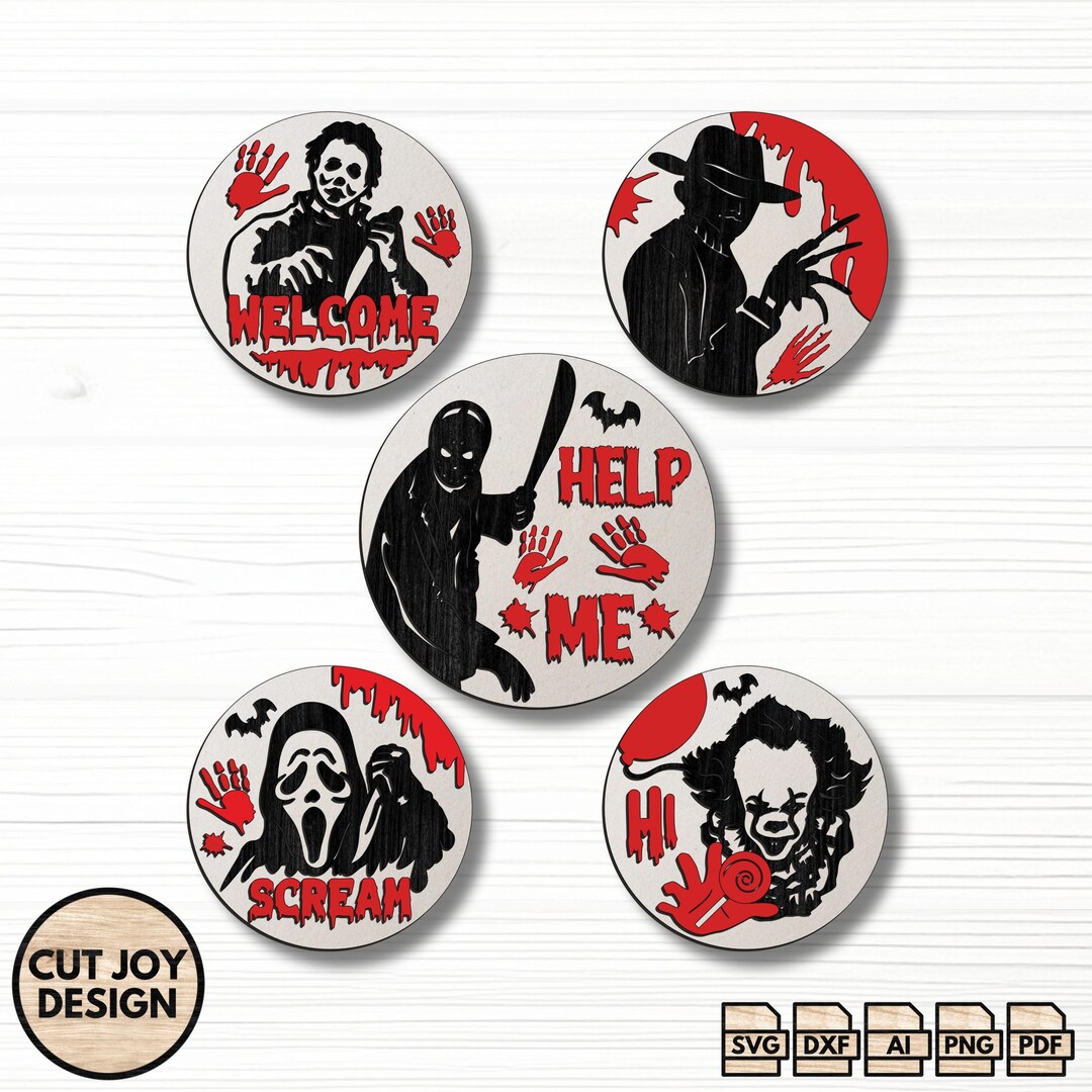 Horror Movie Halloween SVG Bundle: Scary Circle Sign Laser Cut Files - Etsy