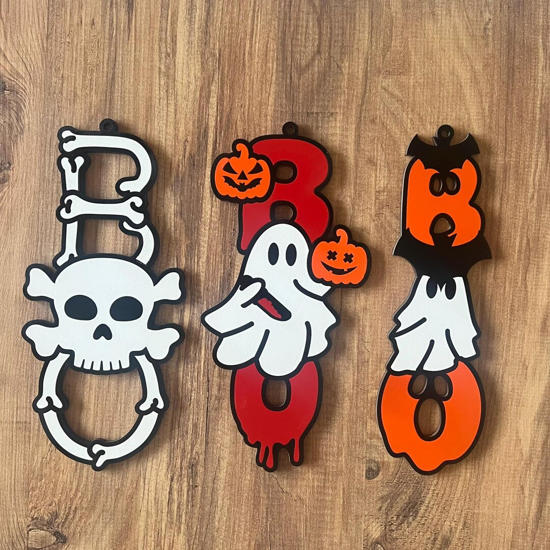 Halloween BOO Sign SVG Bundle: Ghost, Pumpkin, Skull Laser Cut Files ...