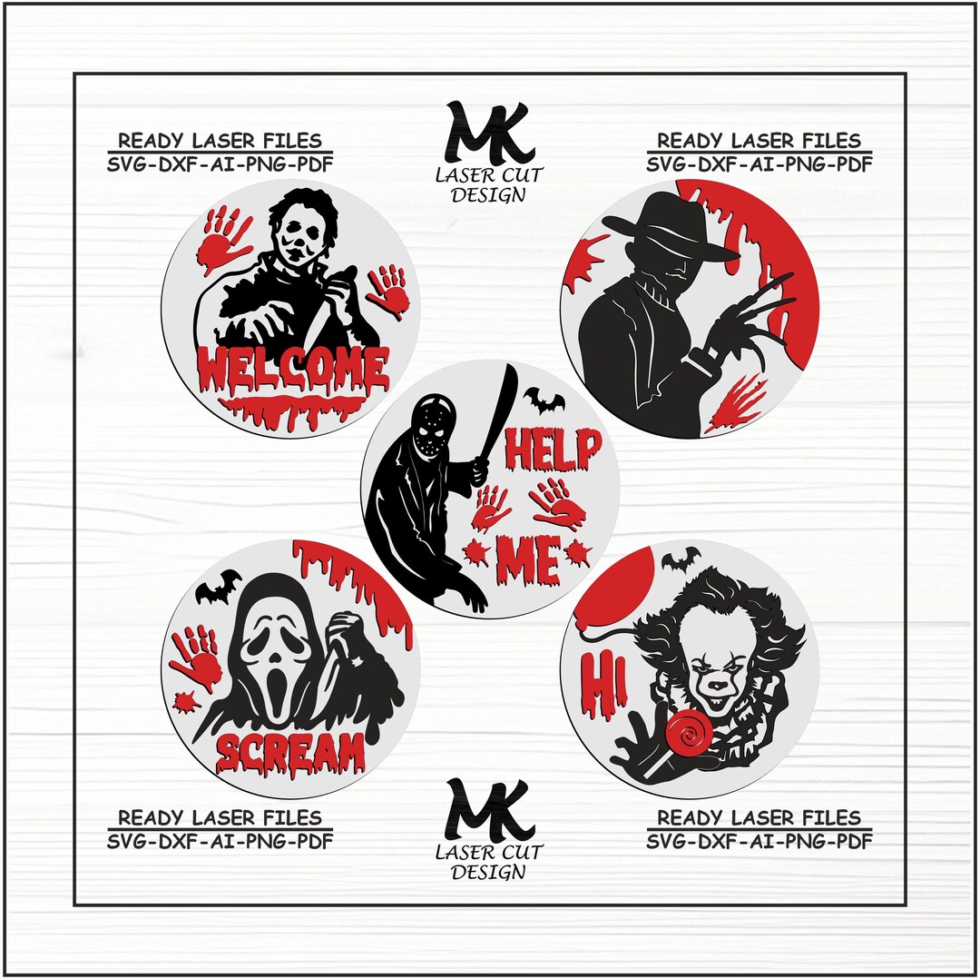 Horror Characters Door Sign Svg, Halloween Door Sign SVG Bundle ,spooky ...