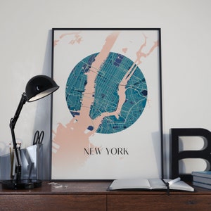 Printable New York Circle Map Minimalist Poster - Etsy