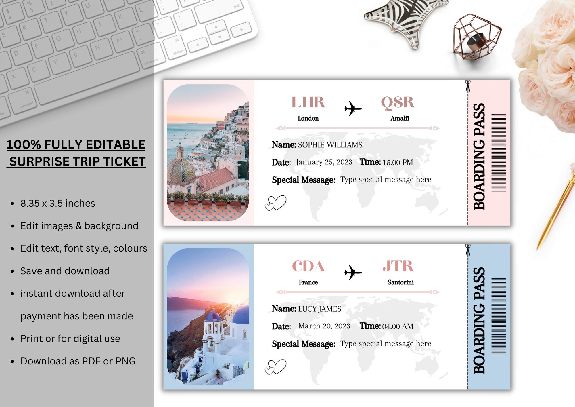 Editable Boarding Pass Template, Printable Surprise Trip Ticket ...