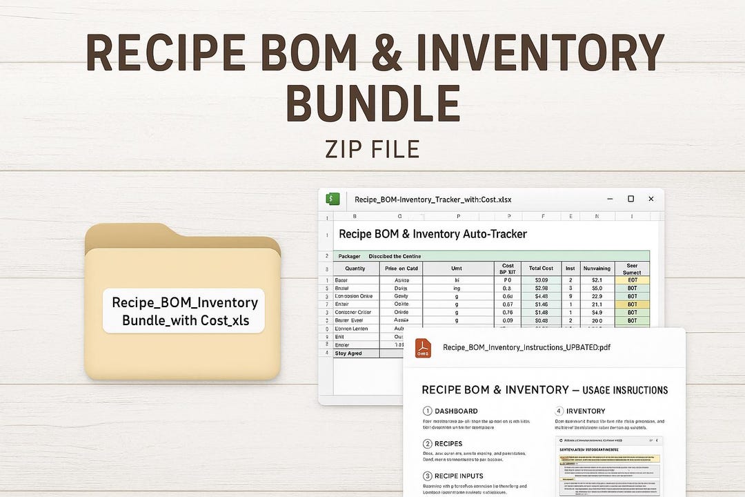 Recipe BOM & Inventory Tracker Plus Production Planner Excel ...