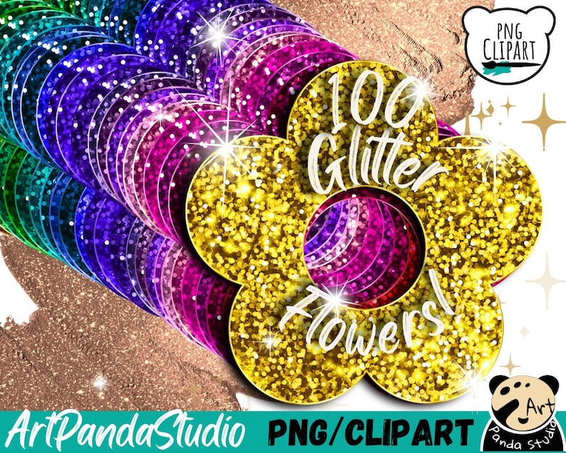 100 Sparkling Glitter Flowers | Digital PNG | Glitter Clipart ...