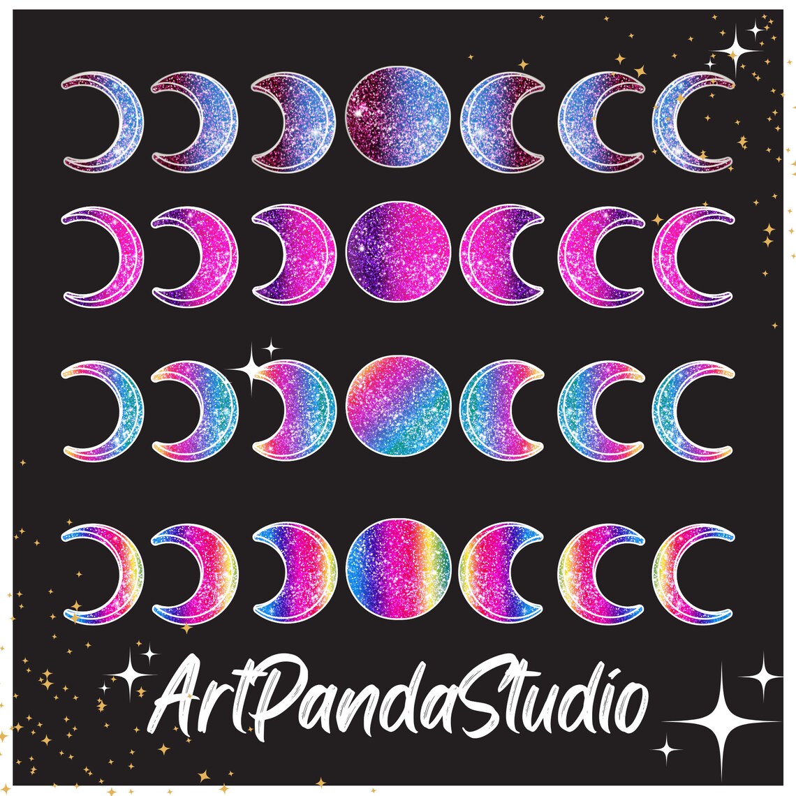 Glitter Moon Phase Clipart Rainbow Glitter Clipart Moon - Etsy