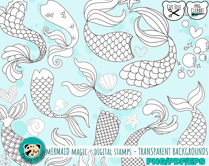 Mermaid Tails Digital Stamp Set, Mermaid Tails, Mermaid, Digital ...