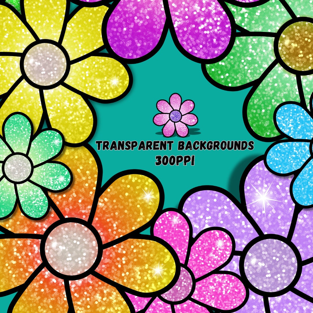 50 Sparkling Glitter Flowers Digital PNG | Glitter Clipart Commercial ...