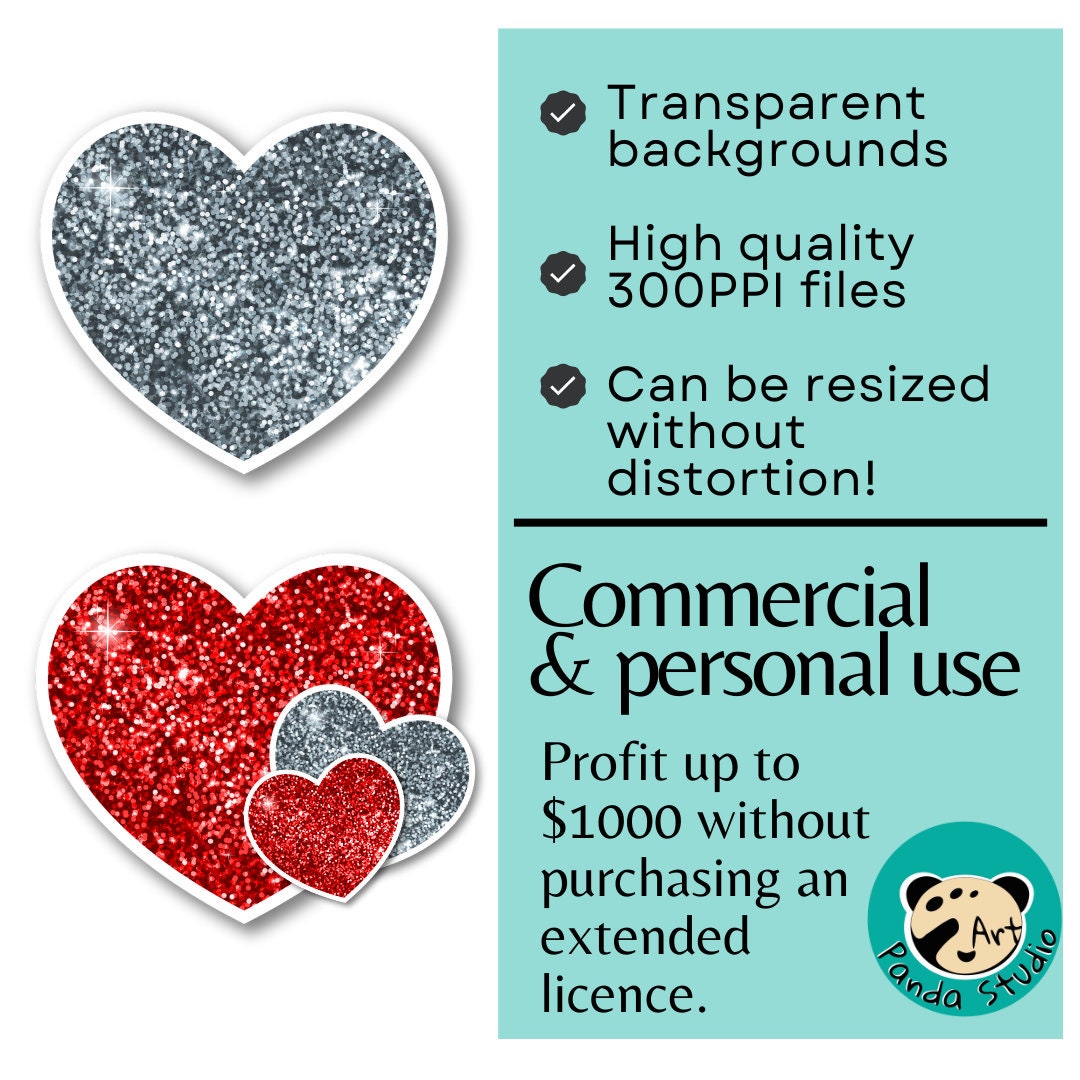 30 Glitter Hearts Clipart, Sparkling Hearts Clipart Bundle, Glittery ...