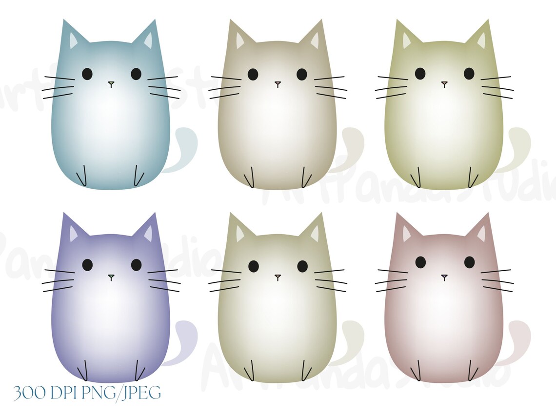 6 Watercolor Cat Clipart -cat Png- Cute Clipart - Instant Download ...