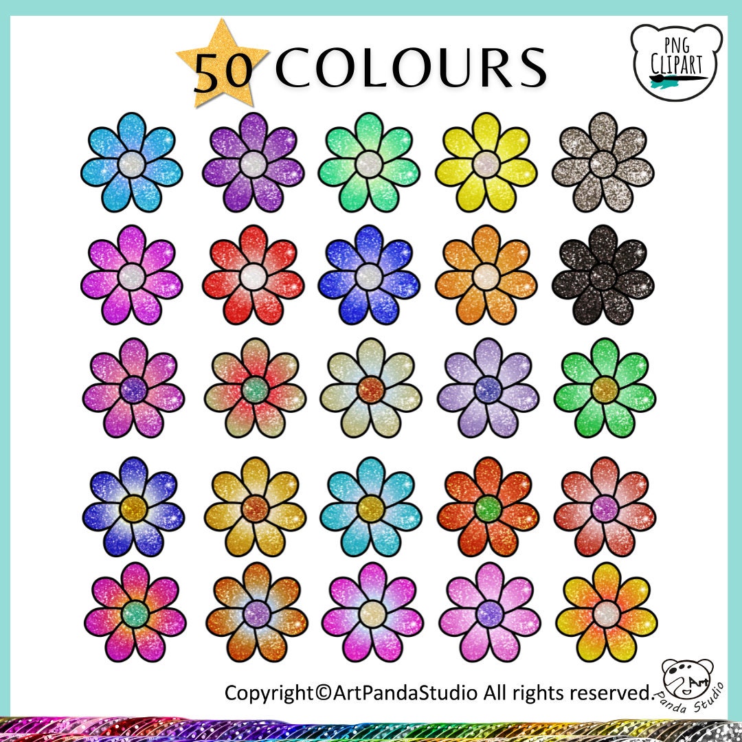 50 Sparkling Glitter Flowers Digital PNG | Glitter Clipart Commercial ...