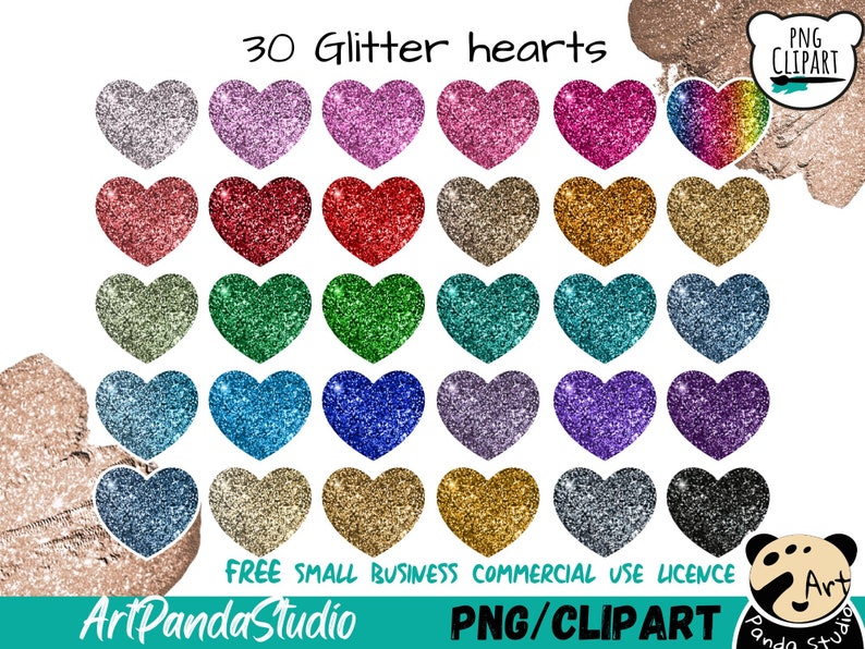 30 Glitter Hearts Clipart, Sparkling Hearts Clipart Bundle, Glittery ...