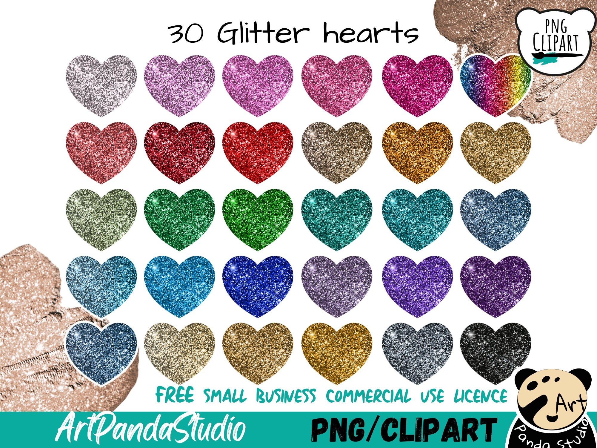 30 Glitter Hearts Clipart, Sparkling Hearts Clipart Bundle, Glittery ...