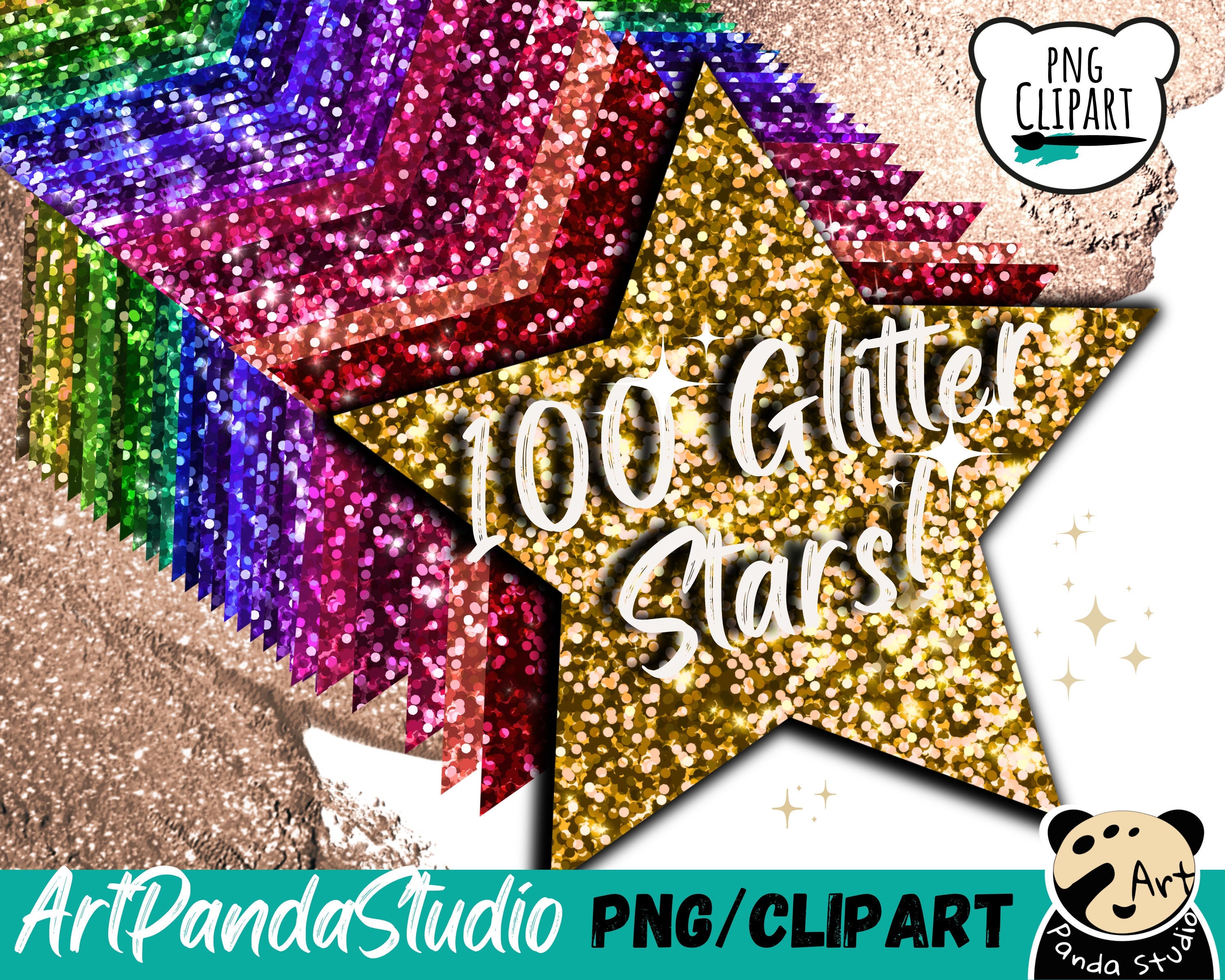 100 Sparkling Glitter Stars Digital PNG Glitter Clipart Commercial Use ...