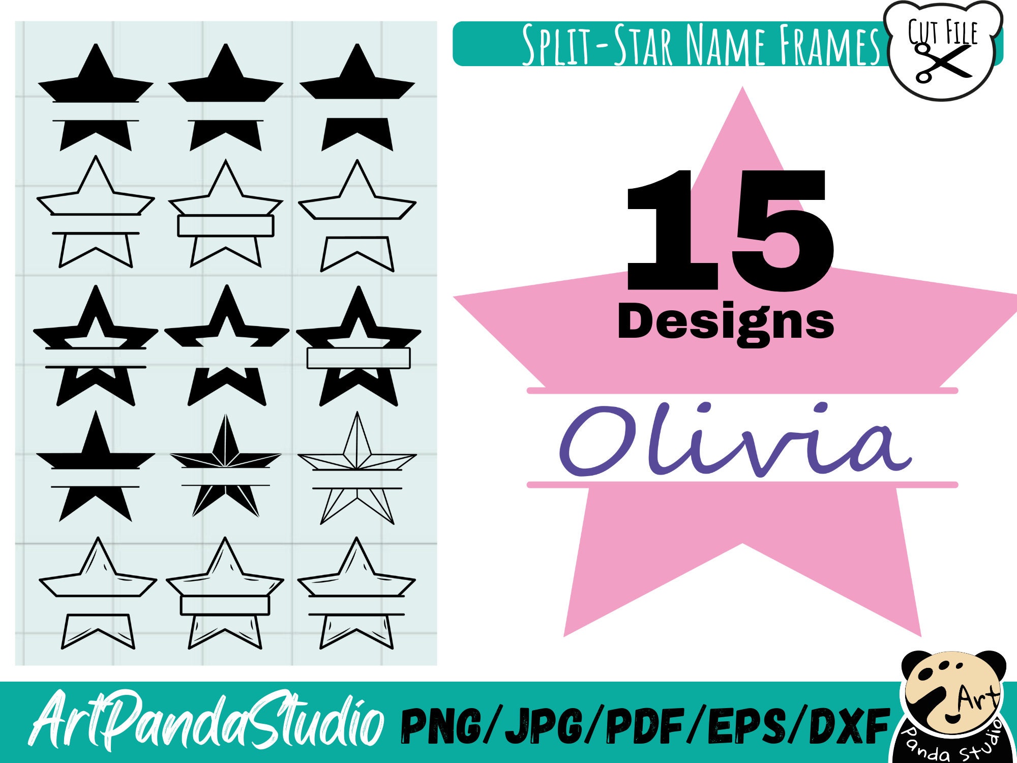 Star Split Name Frame Cut Files split Monogram SVG DXF PNG cut Files ...