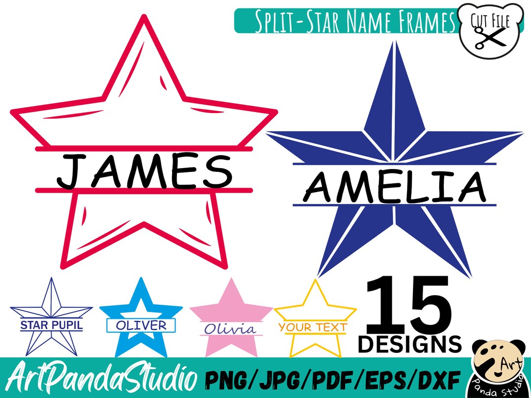 Star Split Name Frame Cut Files split Monogram SVG DXF PNG cut Files for Cricut Silhouette Svg ...