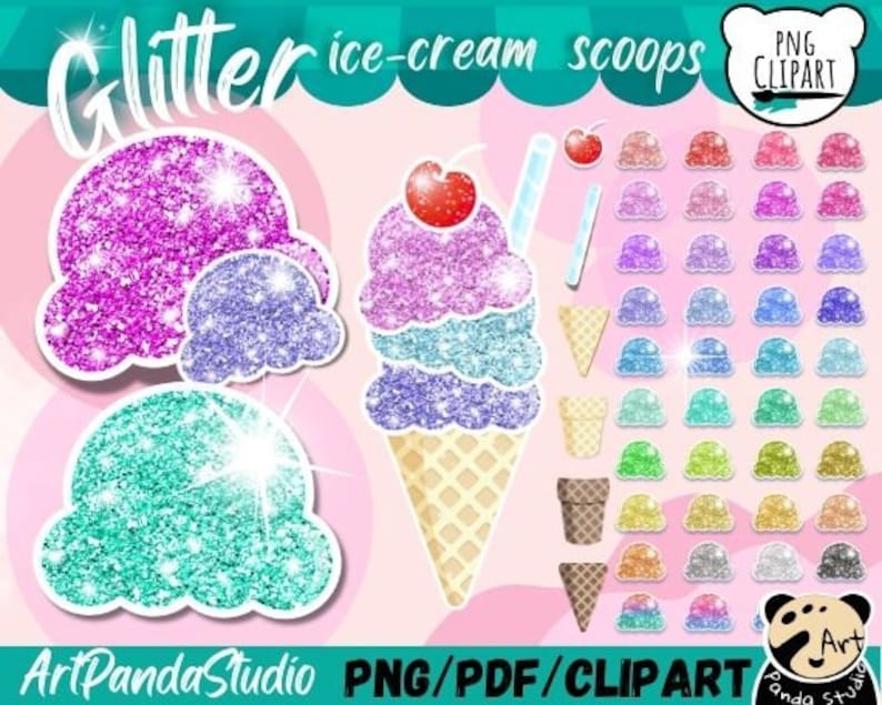 Glitter Ice Cream Scoops - Rainbow Colors | SVG Cut File, Glitter ...