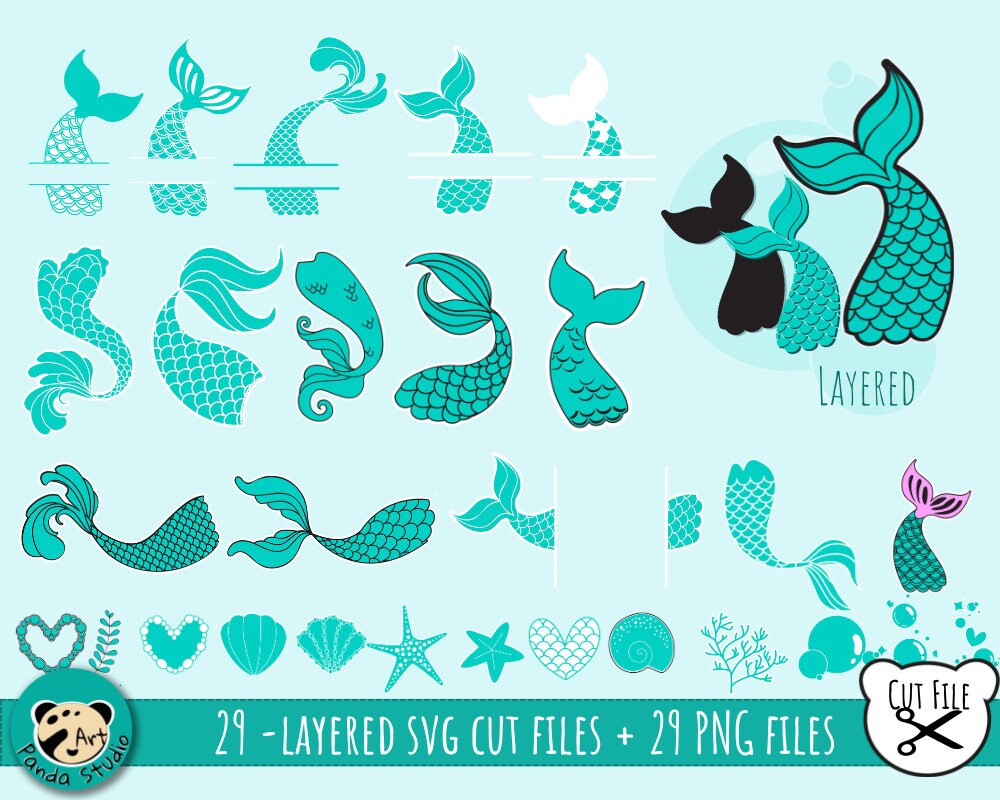 Mermaid Tail SVG Bundle | 85+ Hand Drawn Cut Files | Layered ...