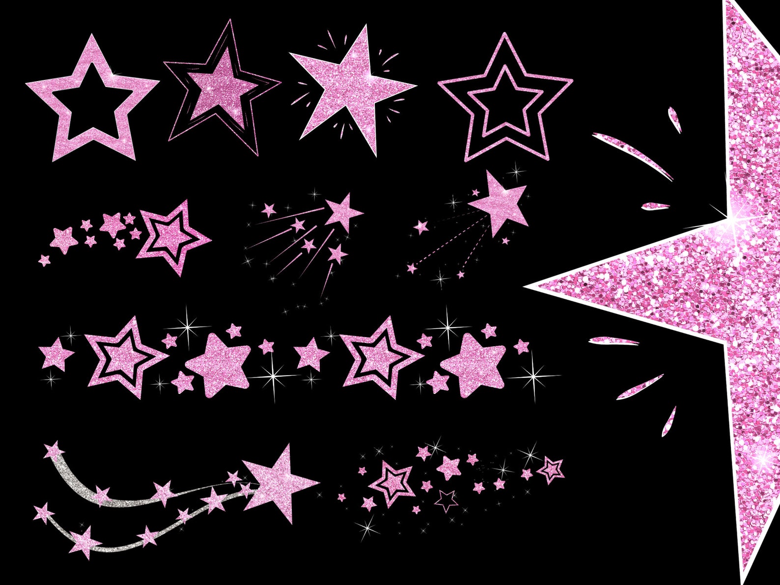 25 Pink Glitter Stars Clipart Bundle - Pink Glitter Star Clipart - Pink ...