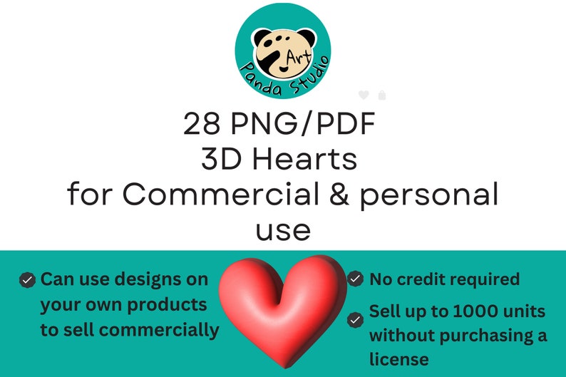3D Love Hearts Clipart PNG PDF Commercial Use Romantic - Etsy