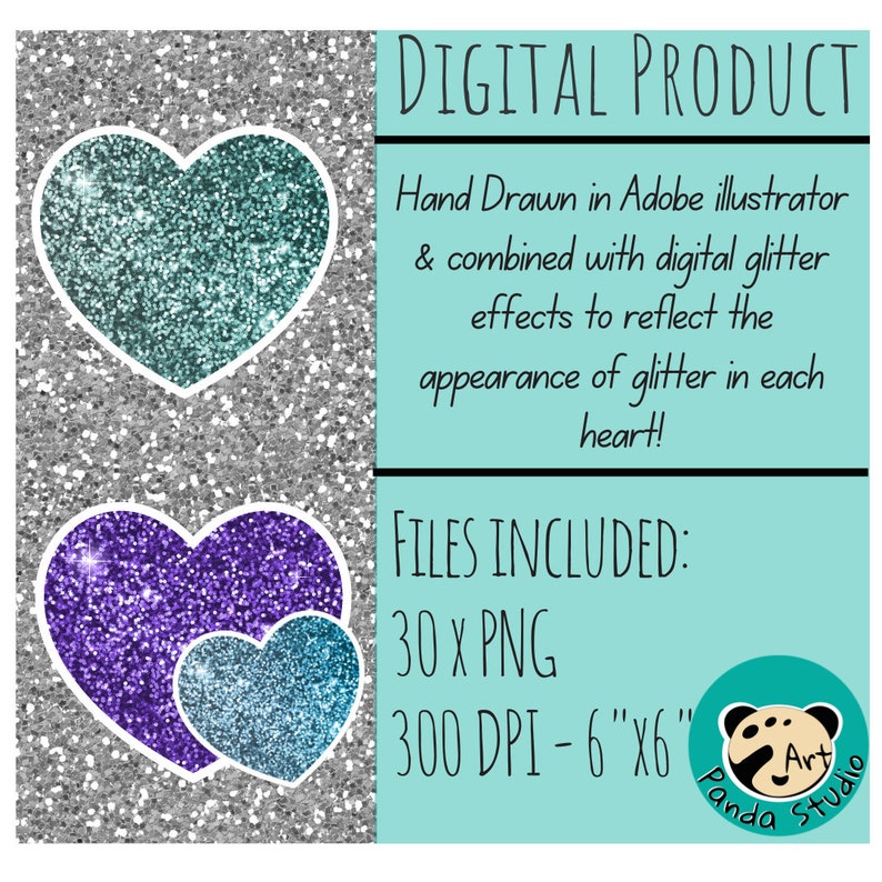 30 Glitter Hearts Clipart, Sparkling Hearts Clipart Bundle, Glittery ...