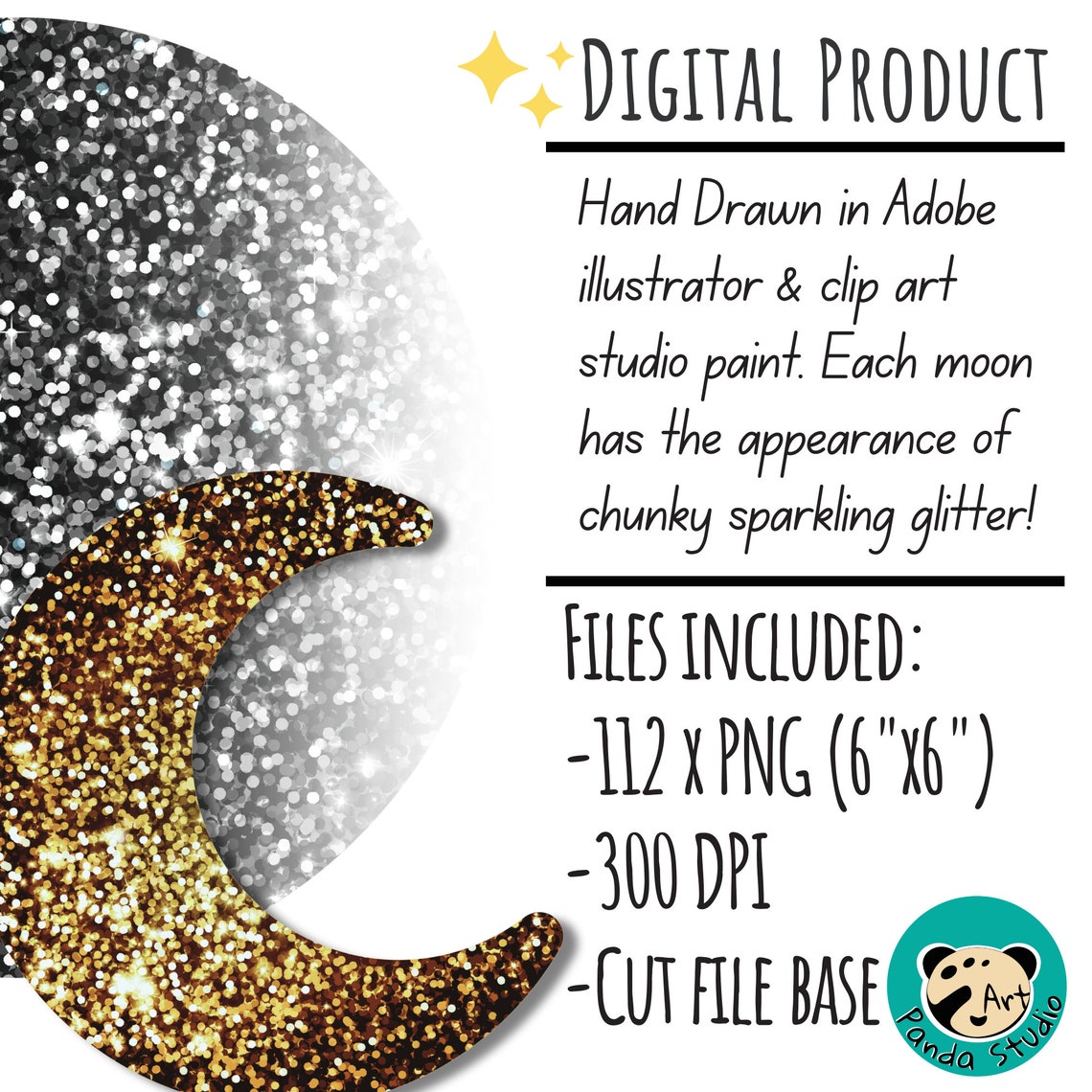 Glitter Moon Phase Clipart Rainbow Glitter Clipart Moon - Etsy