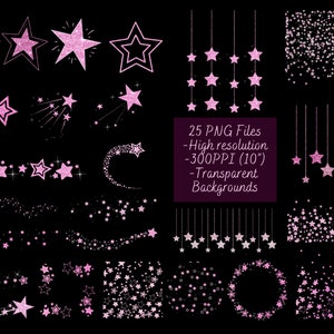 25 Pink Glitter Stars Clipart Bundle - Pink Glitter Star Clipart - Pink ...