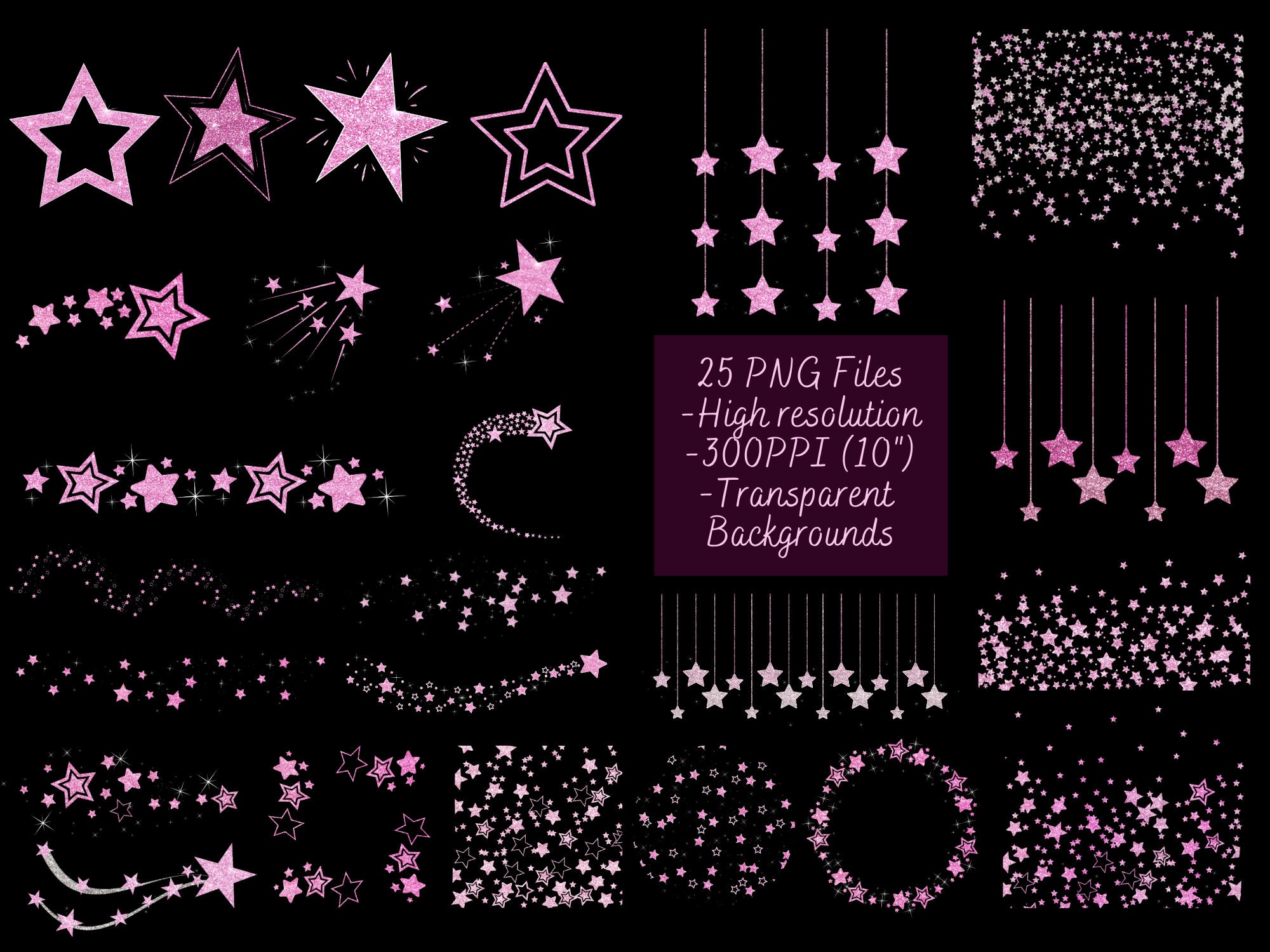 25 Pink Glitter Stars Clipart Bundle - Pink Glitter Star Clipart - Pink ...