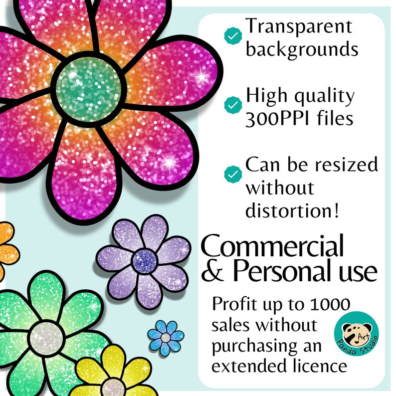 50 Sparkling Glitter Flowers Digital PNG | Glitter Clipart Commercial ...