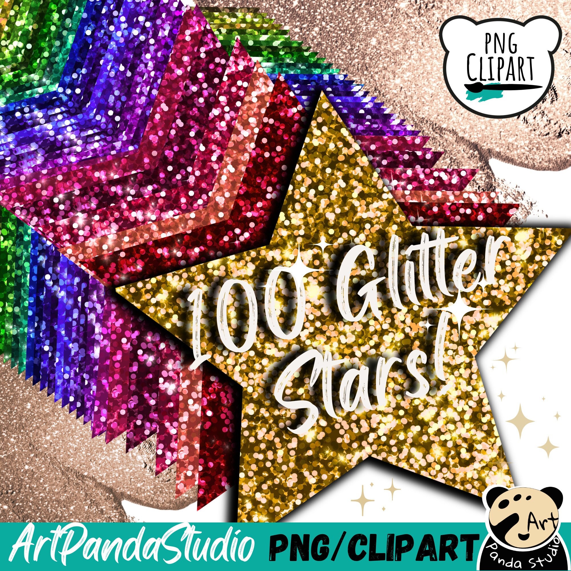 100 Sparkling Glitter Stars Digital PNG Glitter Clipart Commercial Use ...