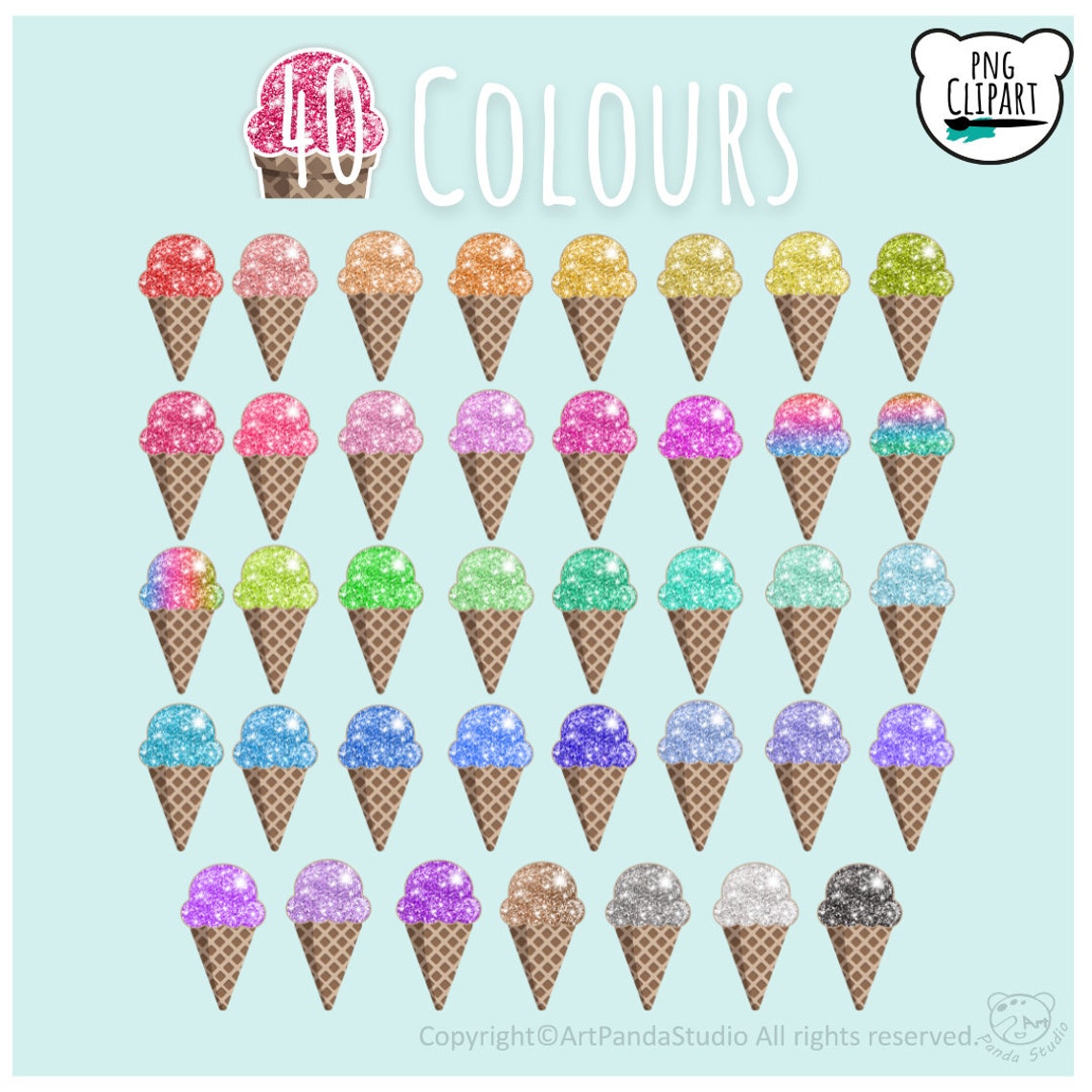 Ice Cream Cones Bundle Sparkle Bundle Digital Download Commercial Use ...