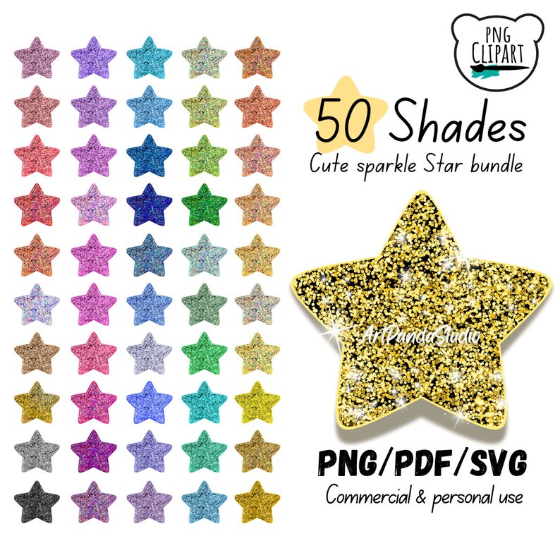 50 Cute Sparkling Glitter Stars Digital PNG | Glitter Clipart ...