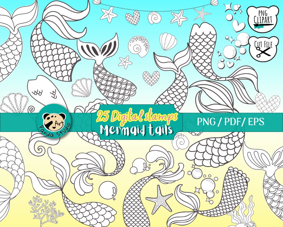 Mermaid Tails Digital Stamp Set, Mermaid Tails, Mermaid, Digital ...