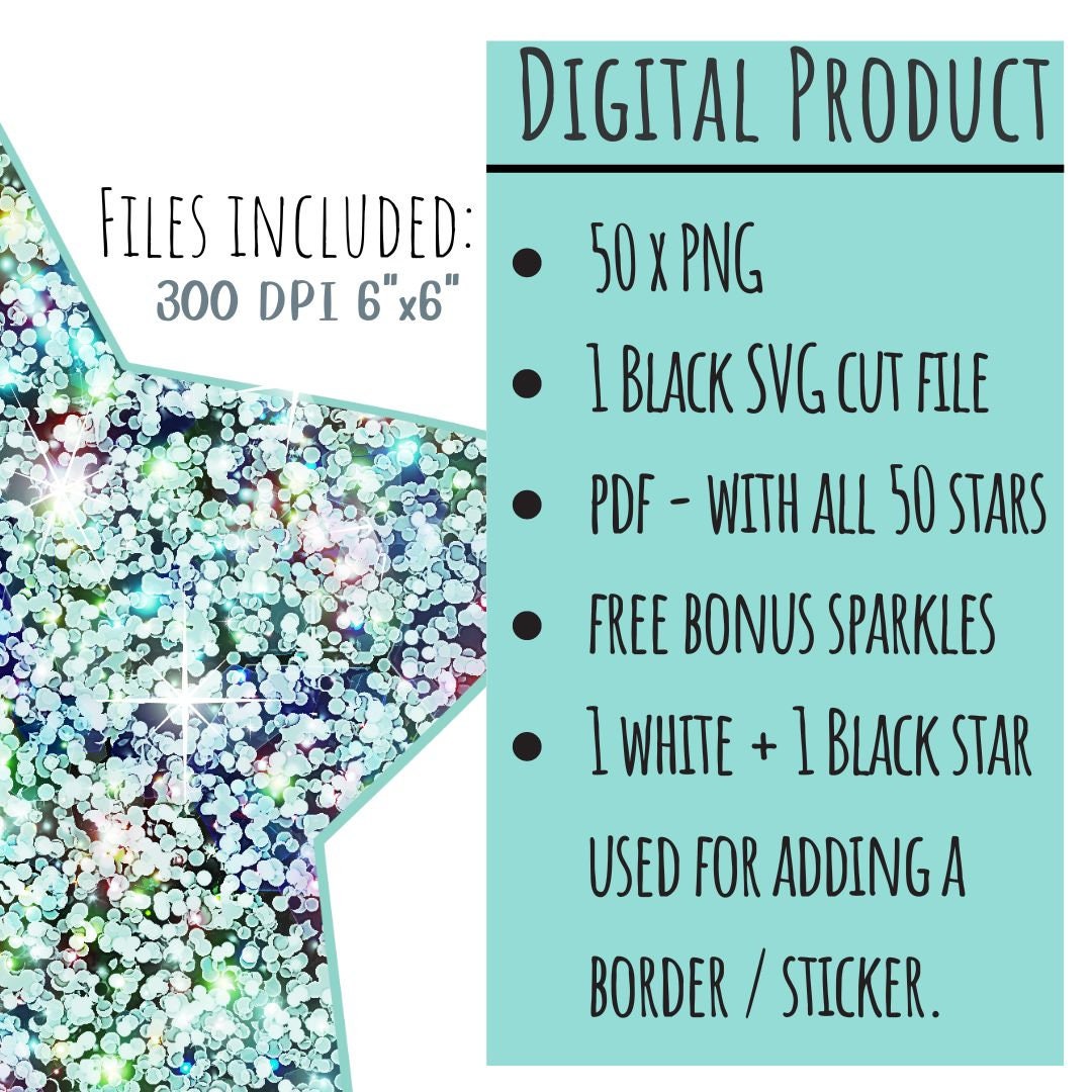 50 Cute Sparkling Glitter Stars Digital PNG | Glitter Clipart ...