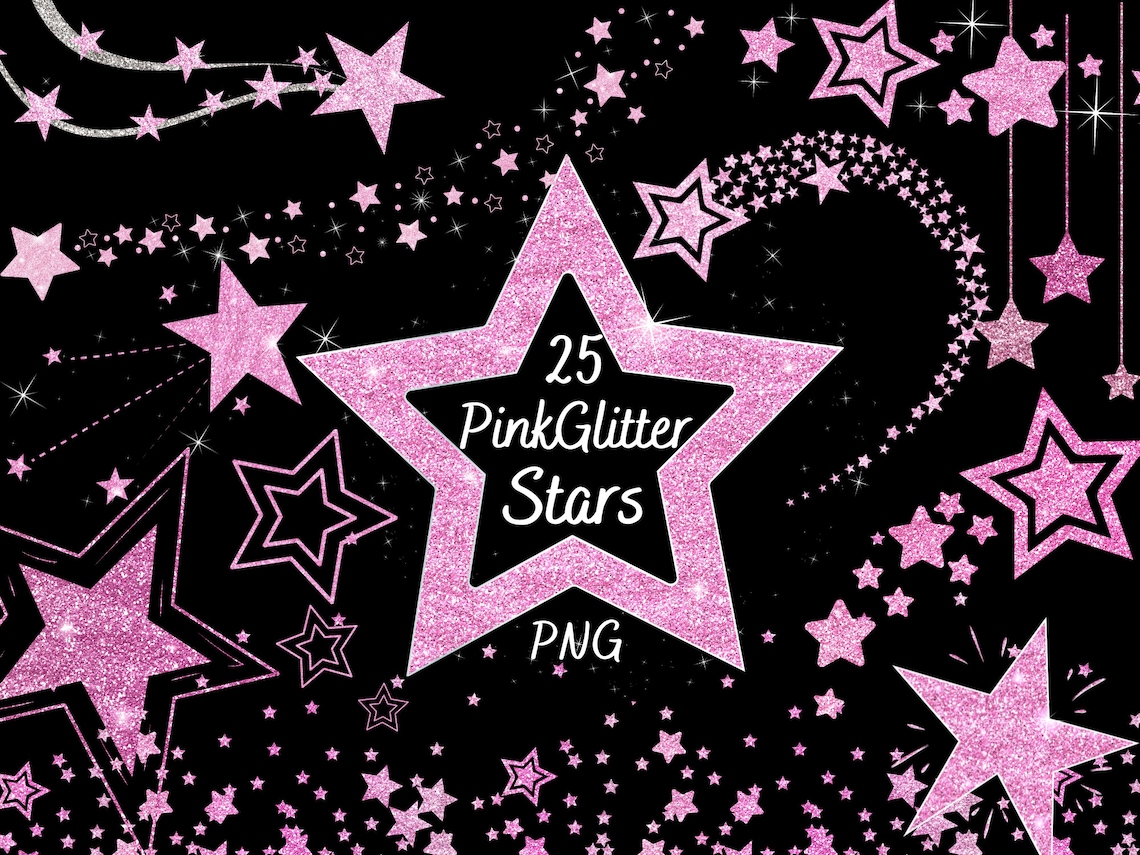 25 Pink Glitter Stars Clipart Bundle - Pink Glitter Star Clipart - Pink ...