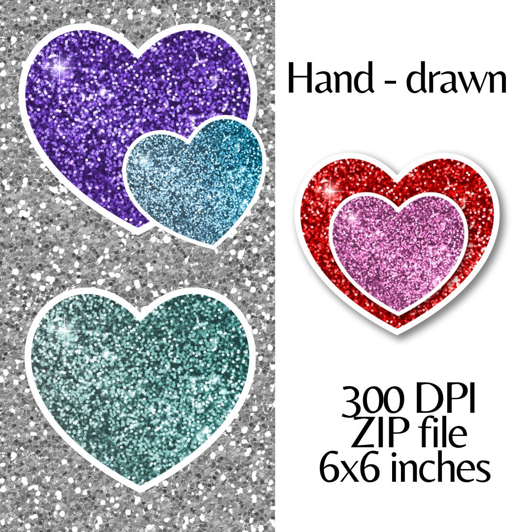 30 Glitter Hearts Clipart, Sparkling Hearts Clipart Bundle, Glittery ...