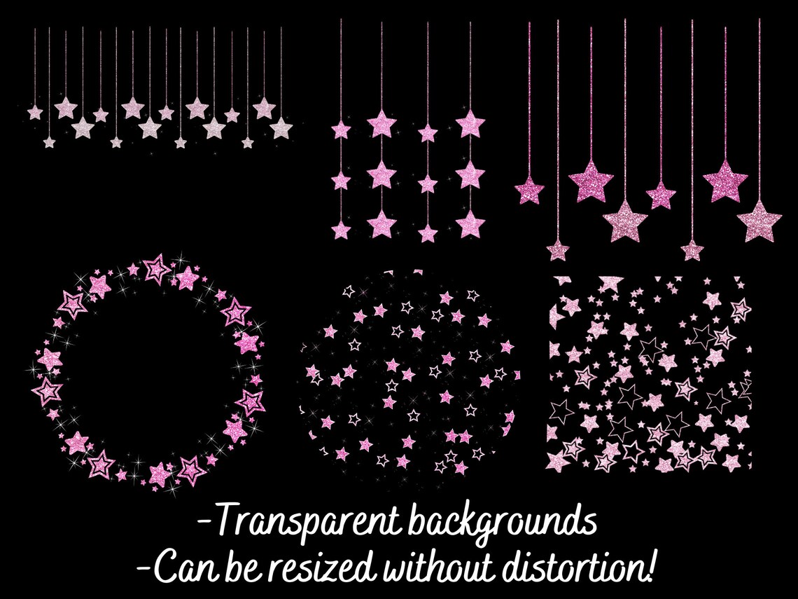 25 Pink Glitter Stars Clipart Bundle - Pink Glitter Star Clipart - Pink ...