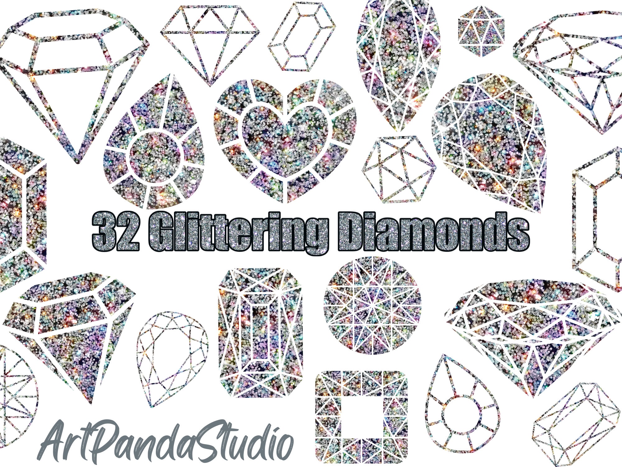 32 Sparkling Glitter Diamonds Digital PNG | Diamond Glitter Clipart ...
