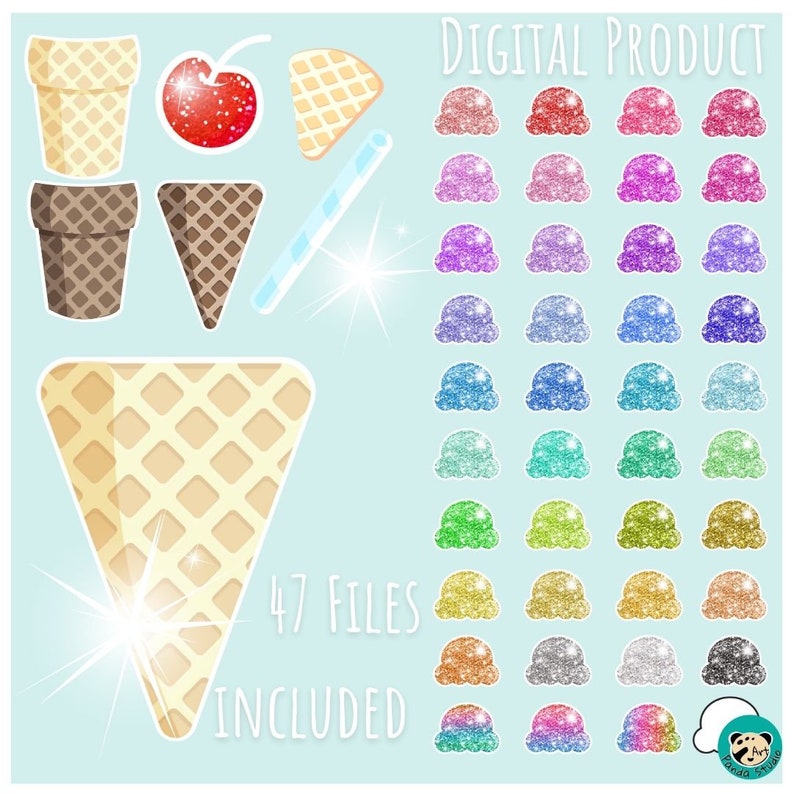 Glitter Ice Cream Scoops - Rainbow Colors | SVG Cut File, Glitter ...