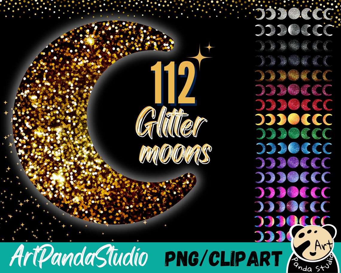 Glitter Moon Phase Clipart Rainbow Glitter Clipart Moon - Etsy